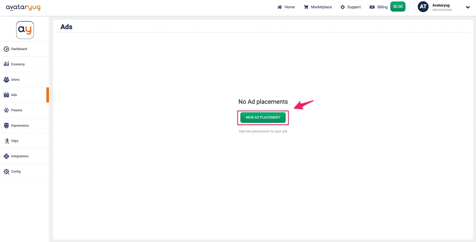 Create Ad Placement - Knowledge Hub | Avataryug