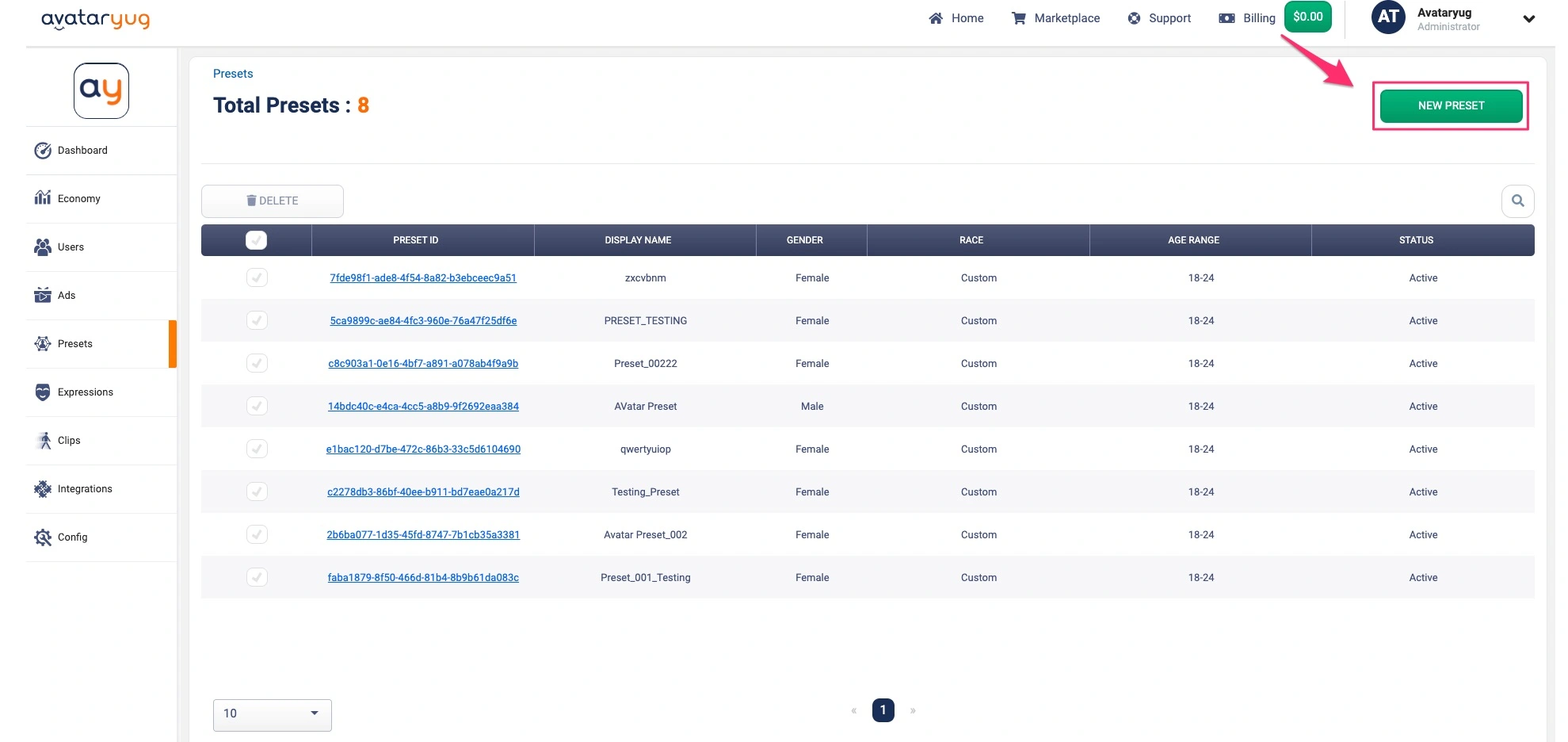 Create a Preset - Knowledge Hub | Avataryug